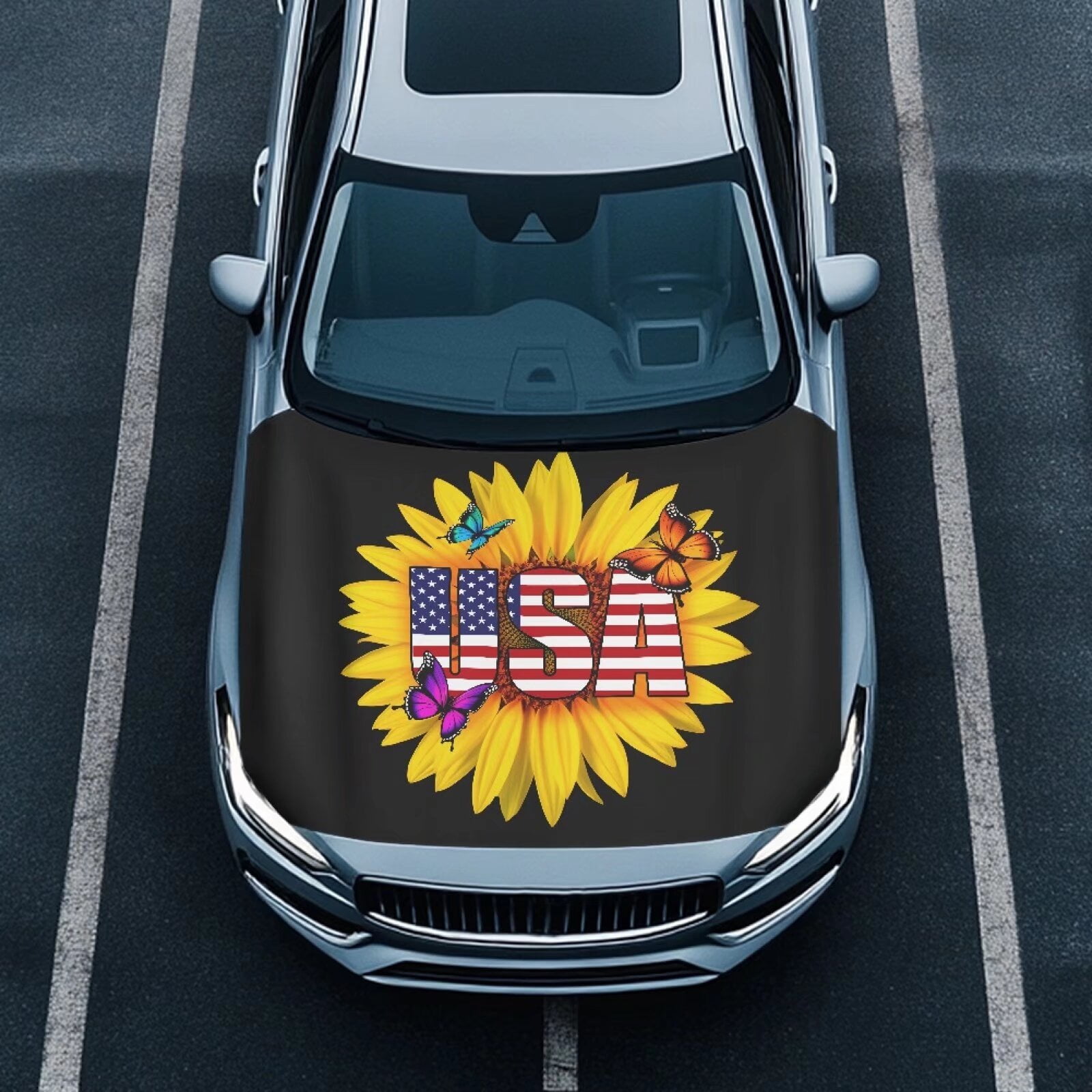 Uorisanigo USA Sunflower Butterfly Auto Hood Cover Stretch Portable Car ...