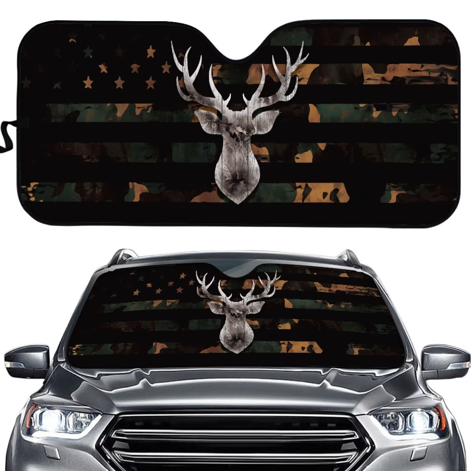 Uorisanigo Windshield Sun Shade Camo American Flag Deer Hunter Folding ...