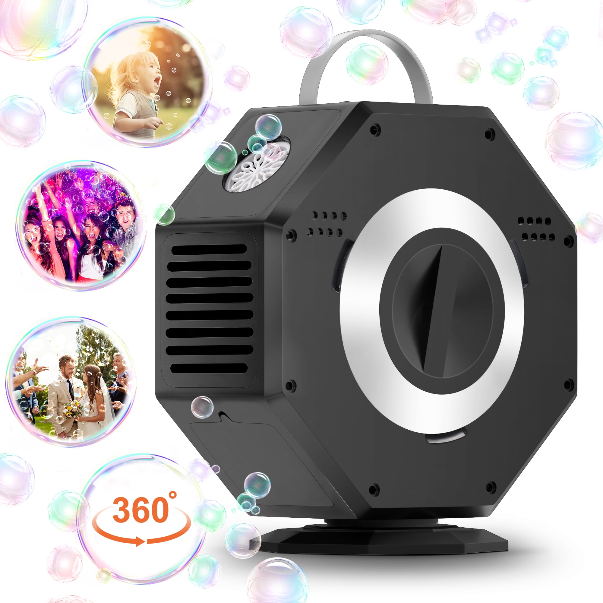 Uoune 360° Rotating Automatic Bubble Machine, 6000+ Bubbles/Min, Portable Toy for Kids/Party ...