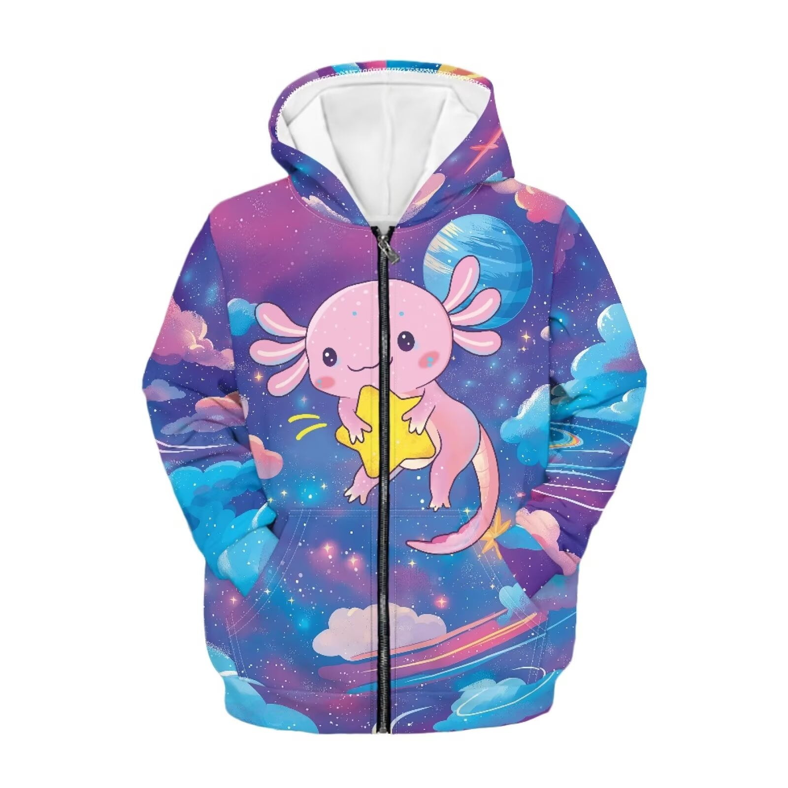 Uourmeti Cartoon Galaxy Axolotl Star Girls Casual Zip Up Hoodie Long ...