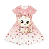 Uourmeti Cat Short Sleeve Swing Dresses for Girls Casual Cute Crew Neck ...