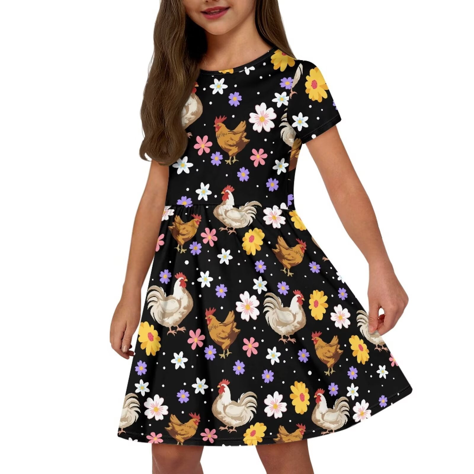 Uourmeti Chicken Kids Short Sleeve Dresses for Girls 2-14Y Summer ...