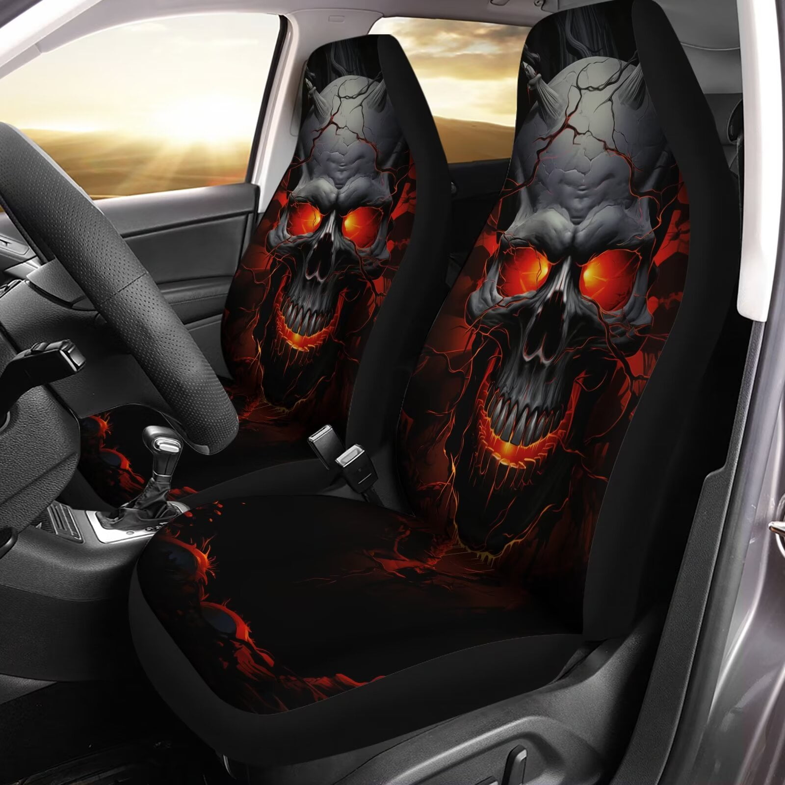 Uourmeti Cool Lava Skull Print Front Only Car Seat Cover for Women Men ...