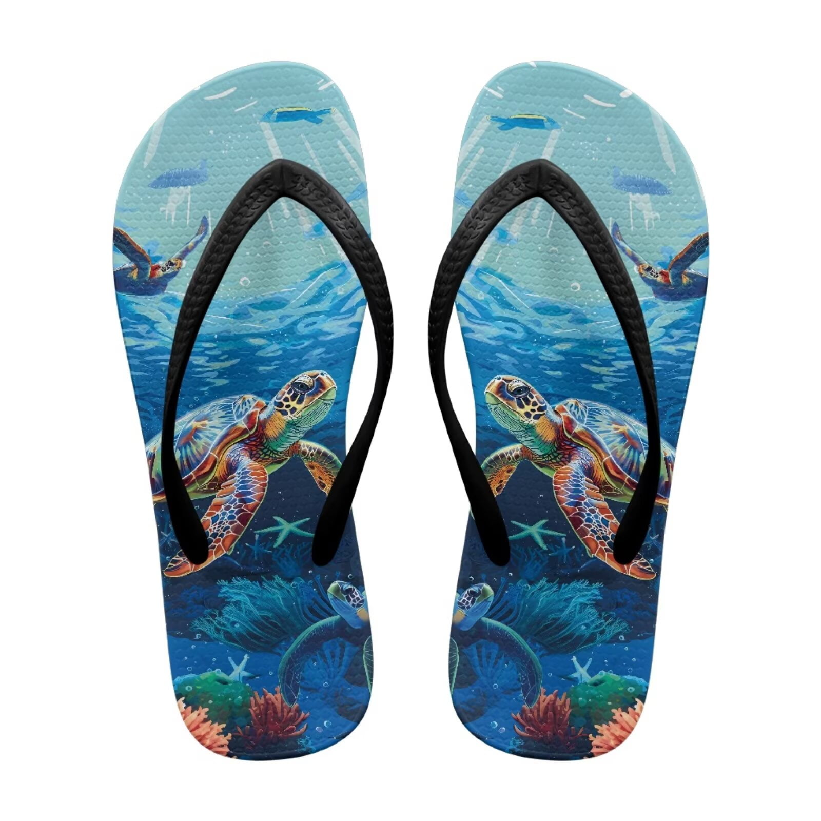 Uourmeti Flip Flops for Women Underwater Sea Turtles Beach Arch Support ...
