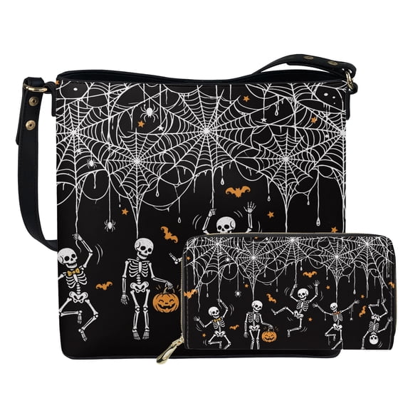 Uourmeti Halloween Skeleton Web Bucket Bag Tote Purse Set, Bucket Purse ...