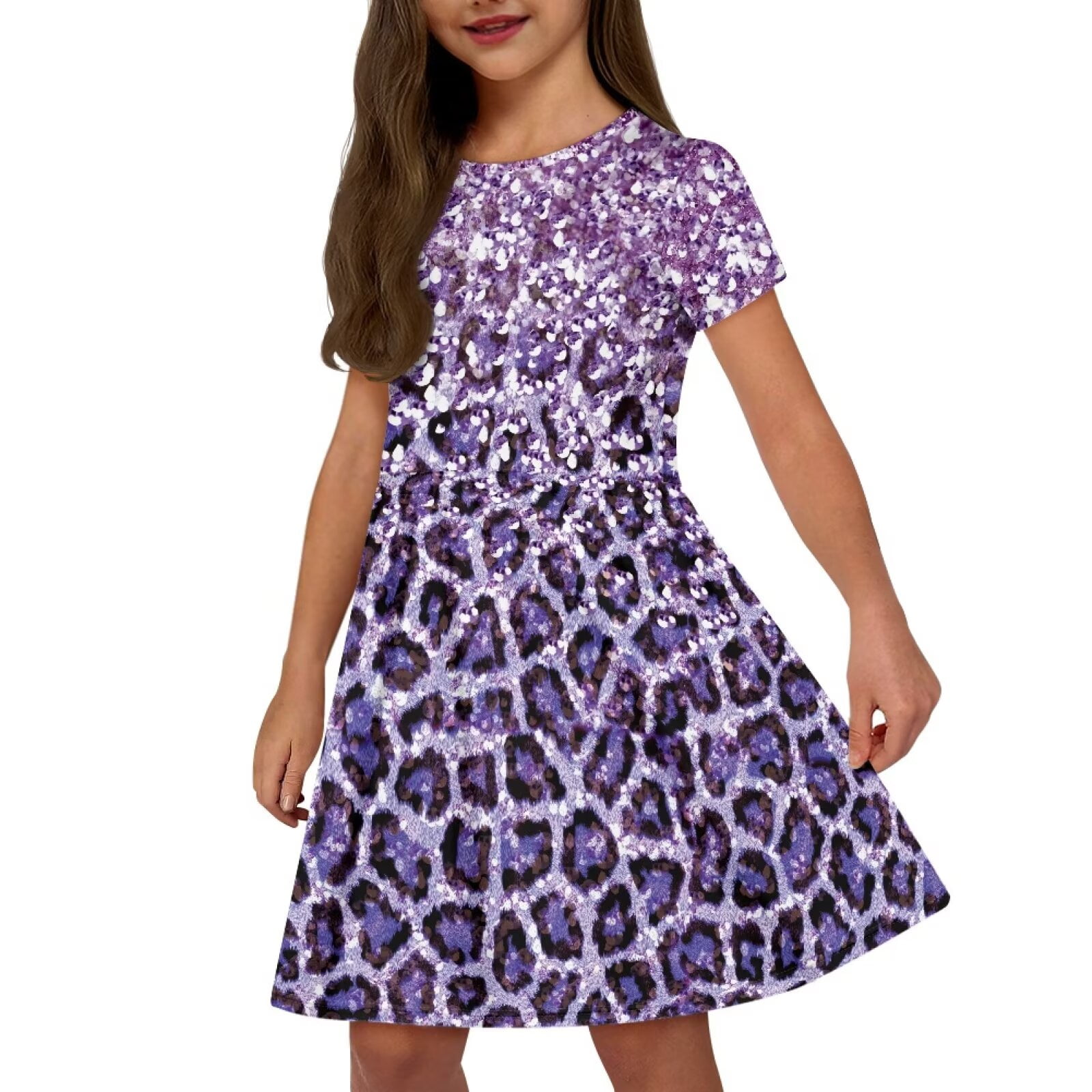 Uourmeti Leopard Print Summer Dresses for Girls 7-8Y Casual Short ...