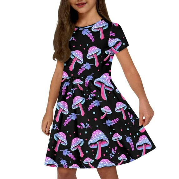 Uourmeti Mushrooms Girls Dresses Summer Short Sleeve Swing Dress ...