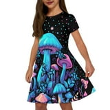 Uourmeti Mushrooms Short Sleeve Dresses for Little Girls Summer Soft ...