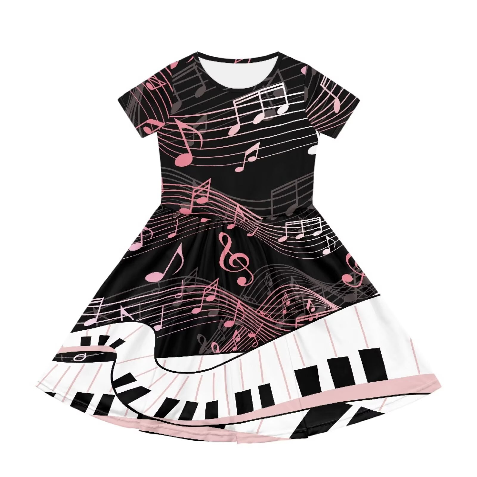 Uourmeti Piano Key Notes Summer Dress Casual Short Sleeve Swing Dresses ...