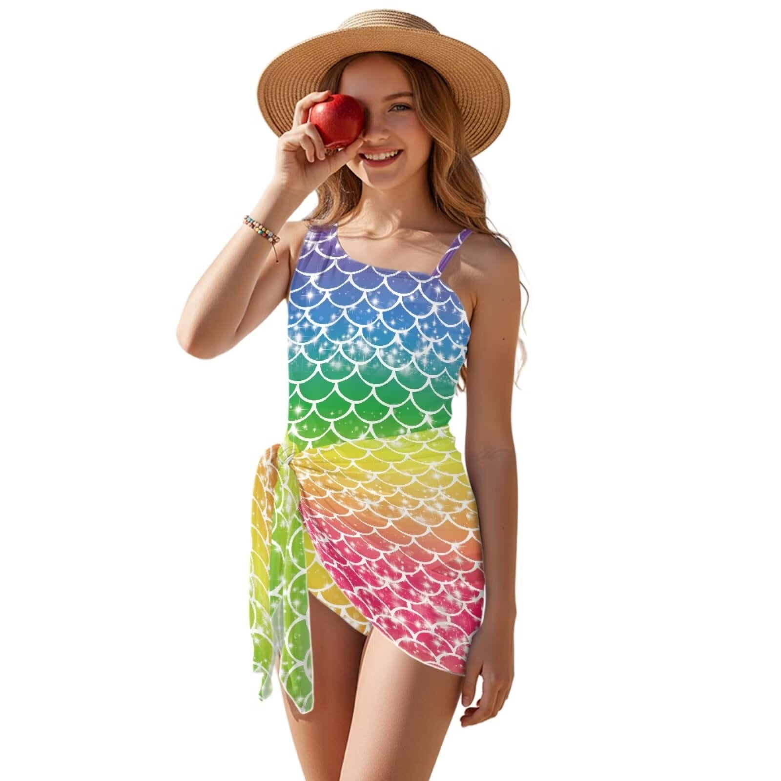 Uourmeti Rainbow Mermaid Scale Print Girls' Swimsuit Summer Hawaii ...