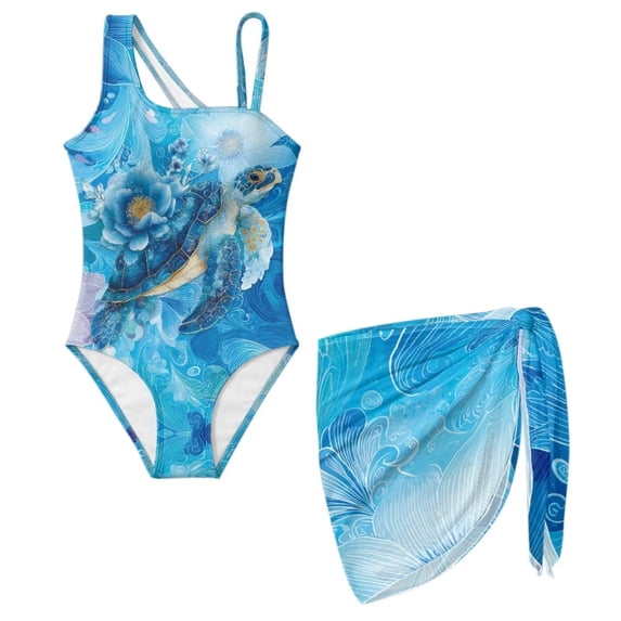 Uourmeti Sea Turtle Girls Swimwear Set Kids One Piece Swimwear with Tie ...