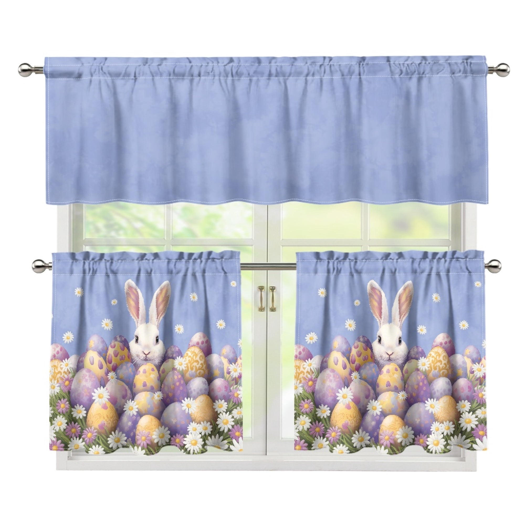 Uourmeti Set of 3 Kitchen Curtain Valance and Tiers Set, Easter Bunny ...