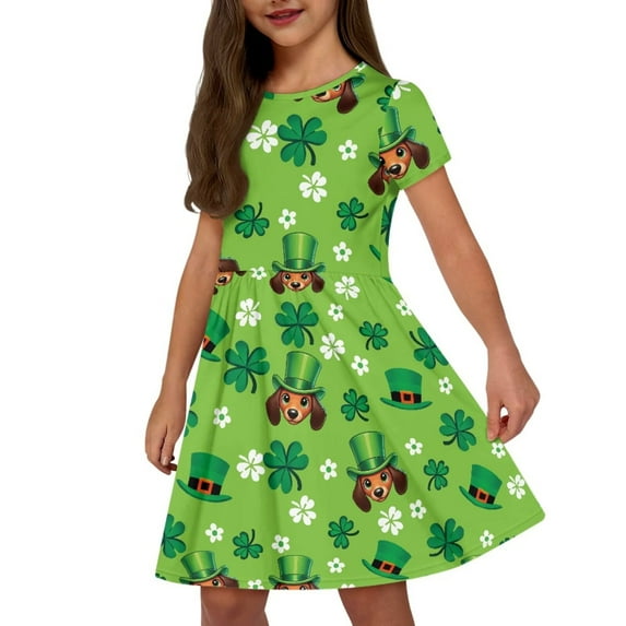 Uourmeti St. Patrick's Day Dresses for Girls 8-10 Cute Dog Print Soft O ...