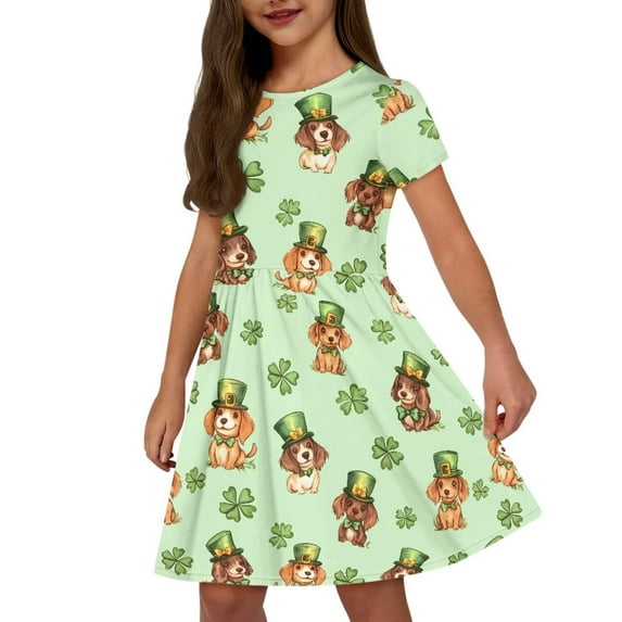 Uourmeti St. Patrick's Day Dresses for Toddler Girls Dog Print Crew ...