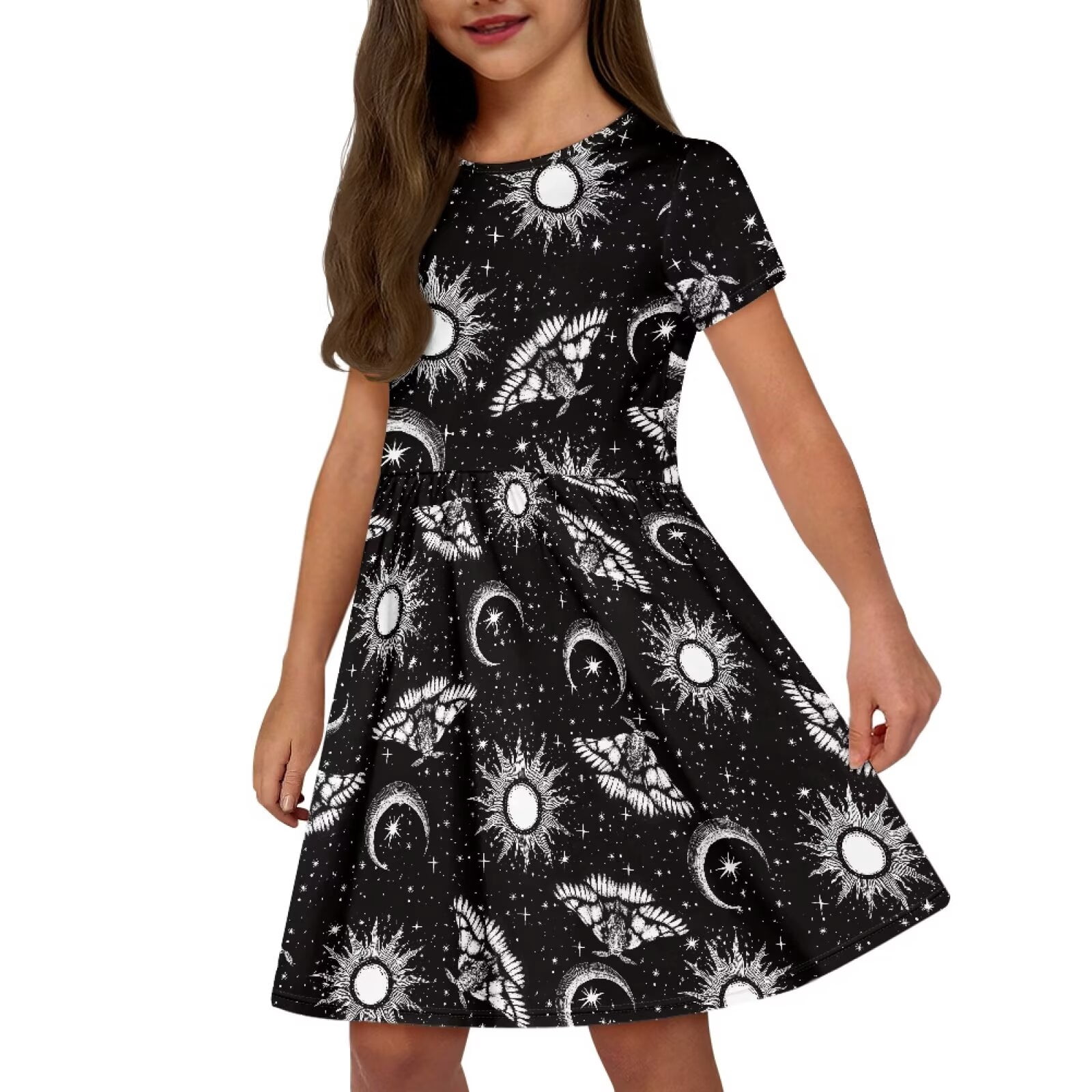 Uourmeti Sun and Moon Dresses for Little Girls Summer Short Sleeve Crew ...