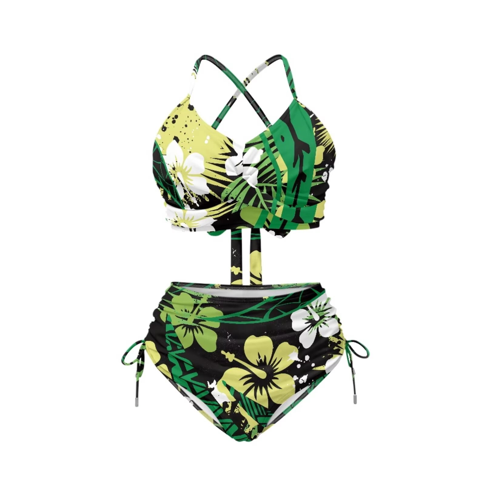 Uourmeti Tribal Polynesian Hibiscus Green Bikini Set for Women Twist ...