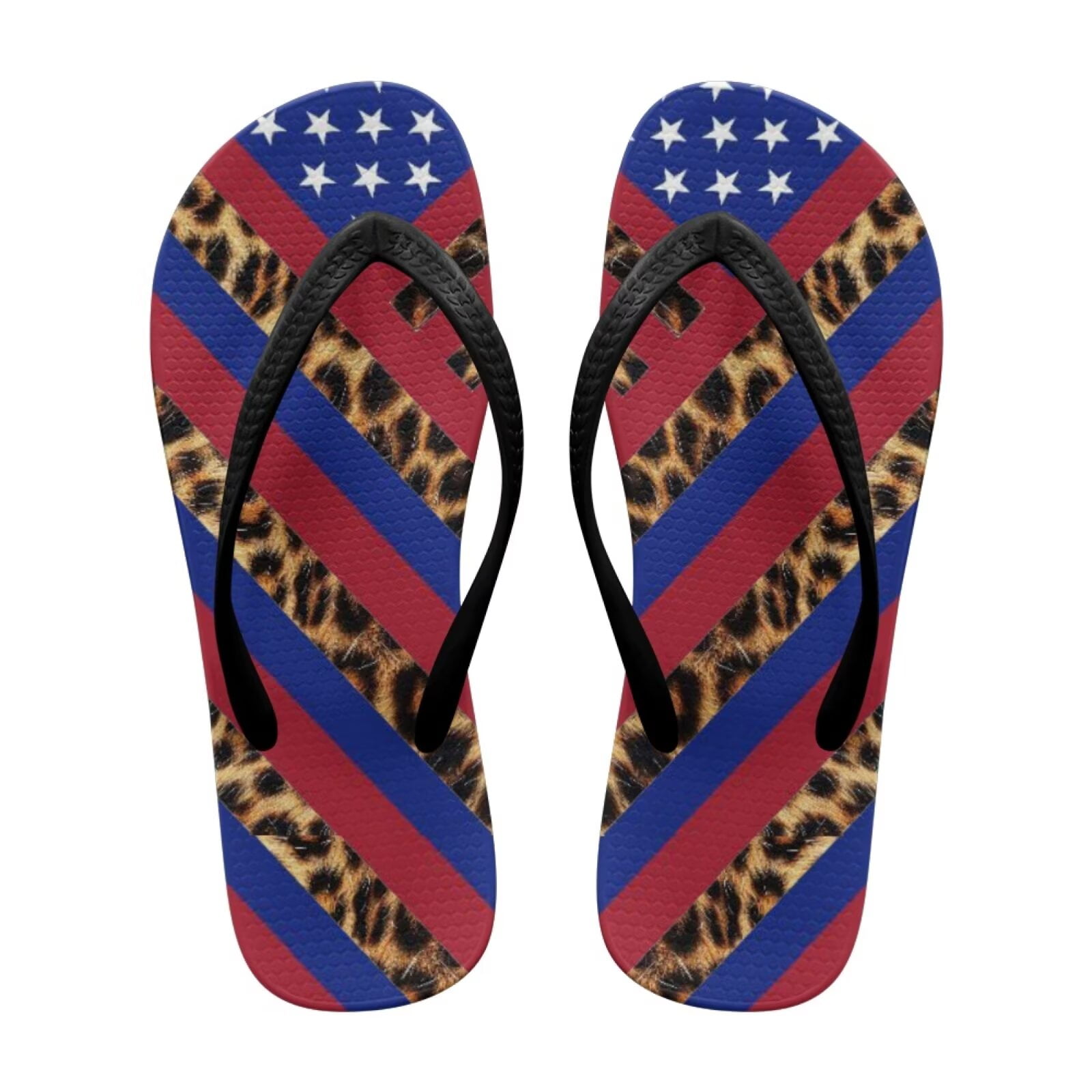 Uourmeti USA Flag Leopard Print Flip Flops for Women Fourth of July Non ...