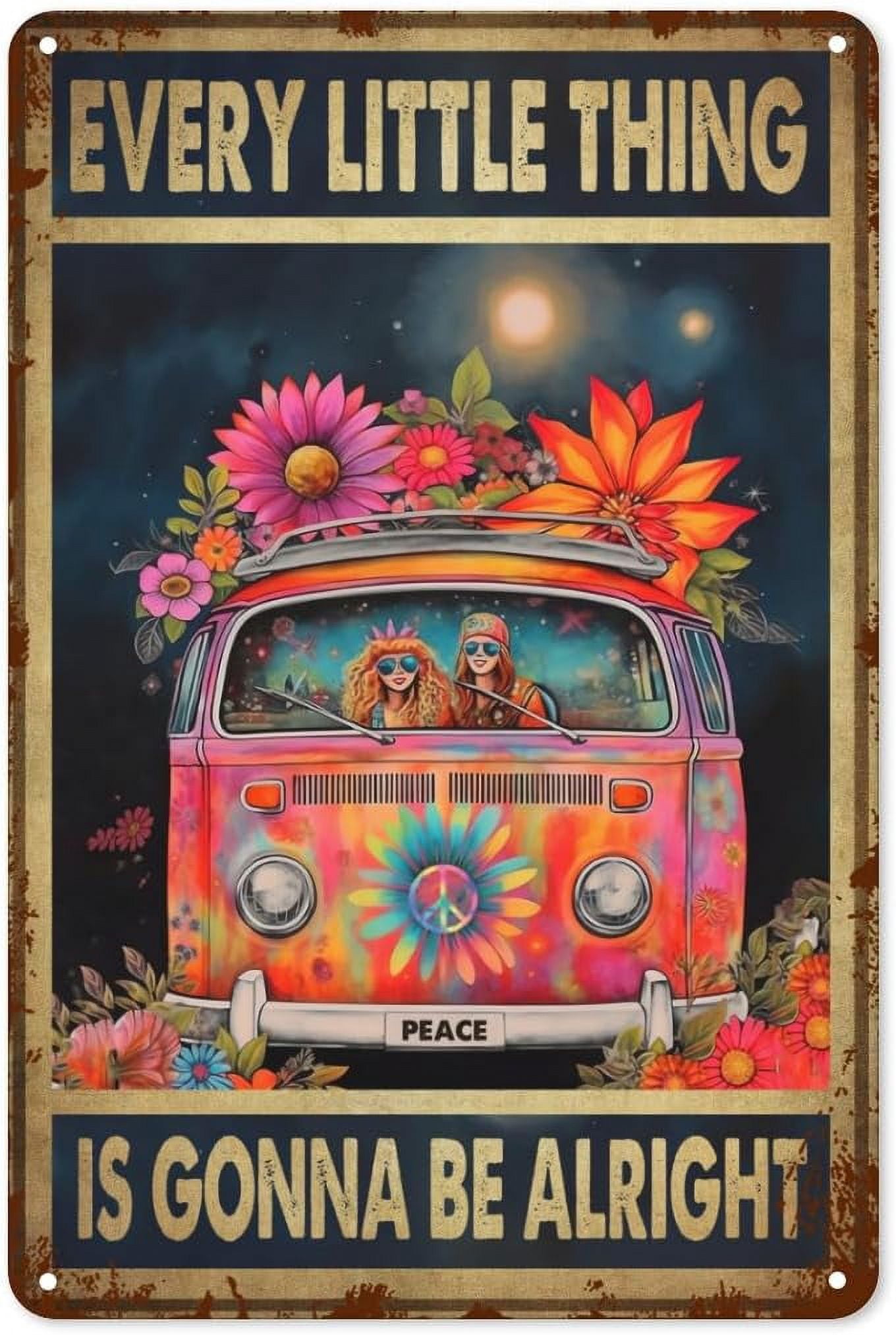 Uoyeqt Every Little Thing Is Gonna Be Alright Sign Retro Hippie Metal ...
