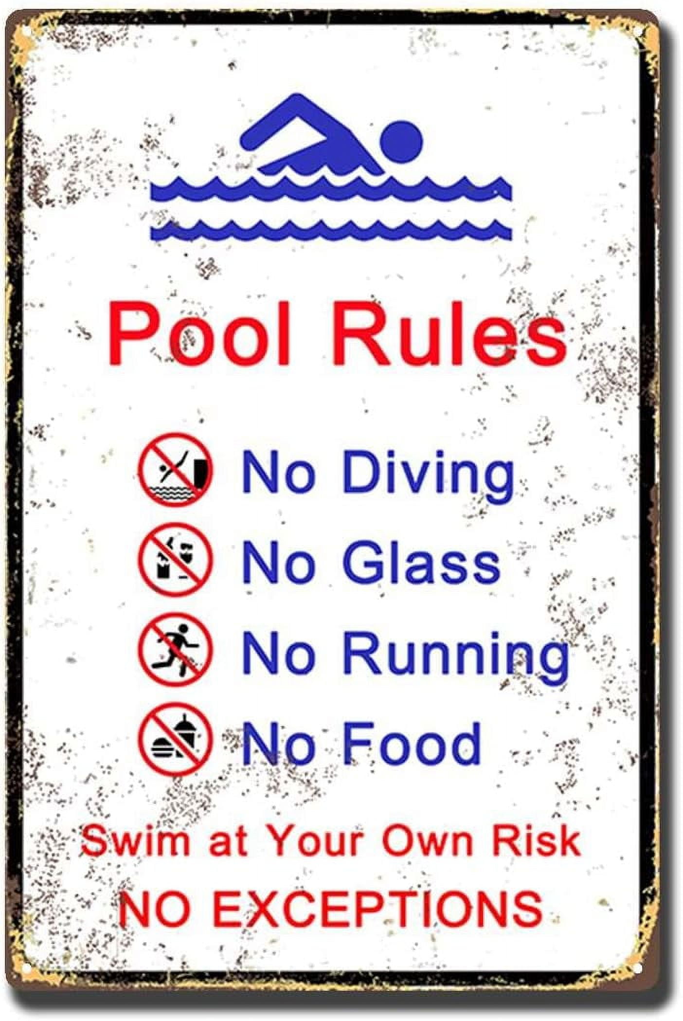 Uoyeqt Metal Tin Retro Sign Pool Rules Sign No Diving No Running No ...