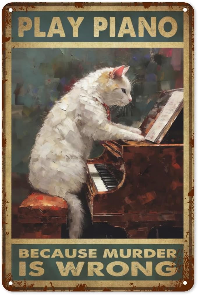Uoyeqt Play Piano Because Murder Is Wrong Metal Tin Sign Nostalgic Vintage Retro Wall Decor Art ...
