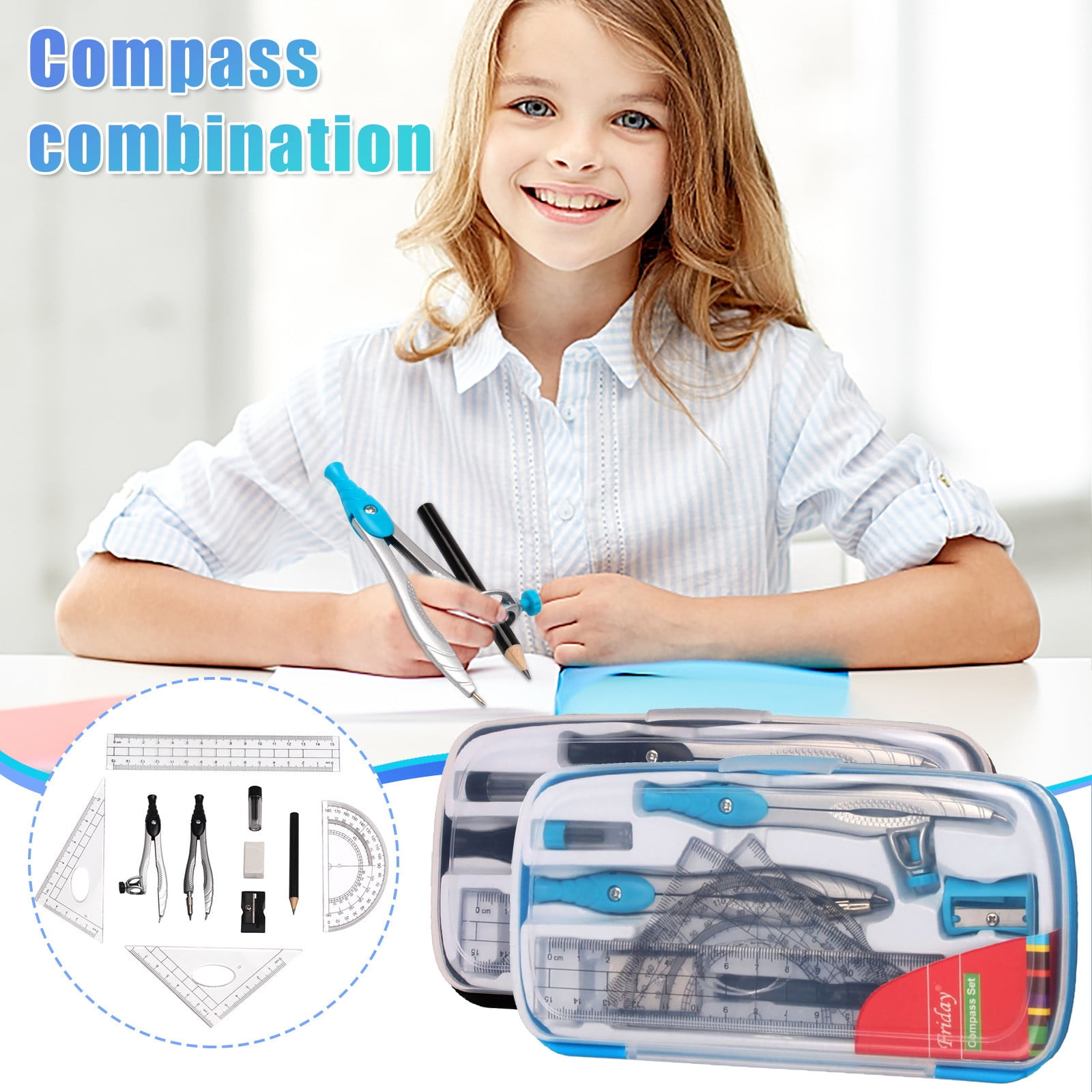 Up to 60% Off, Math Geometry Kit Sets 10 Piece Student Supplies Compass ...