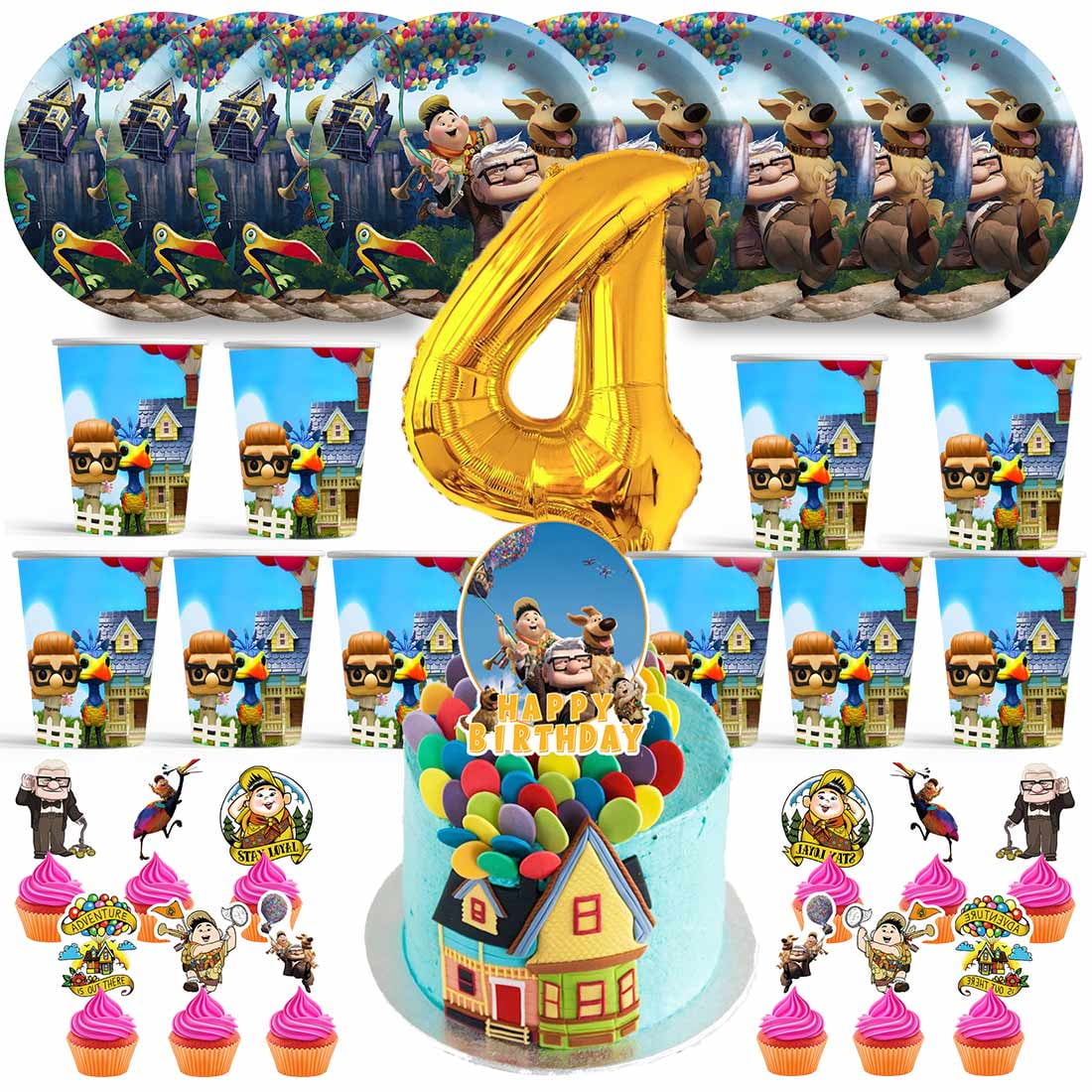 Up Birthday 4th Cups Party Supplies Plates Fans Decorations Cake Topper ...