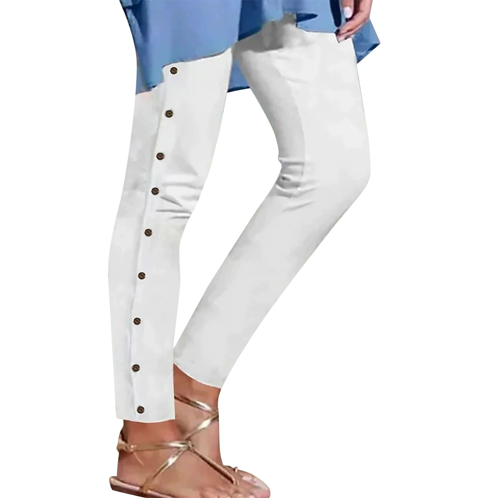 Up To 50% off Women's Legging Women's Multi Button Solid Color Leggings ...