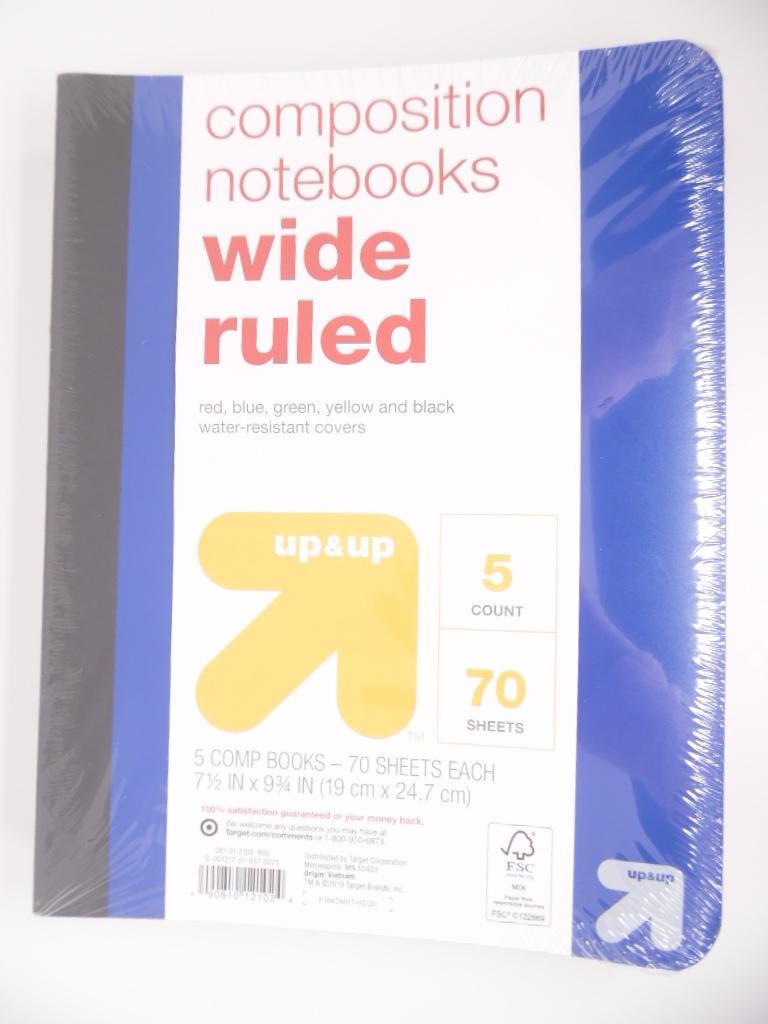 Up&Up 5pk 70 Sheets Wide Ruled Solid Composition Notebooks - Multi ...