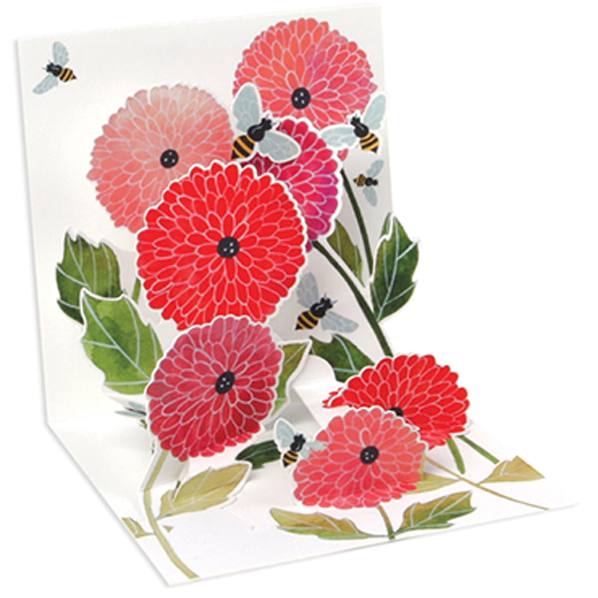Up With Paper Sparkling Purple and Red Dahlias and Bumblebees 3-Inch 3D Mini Pop-Up Blank / All ...