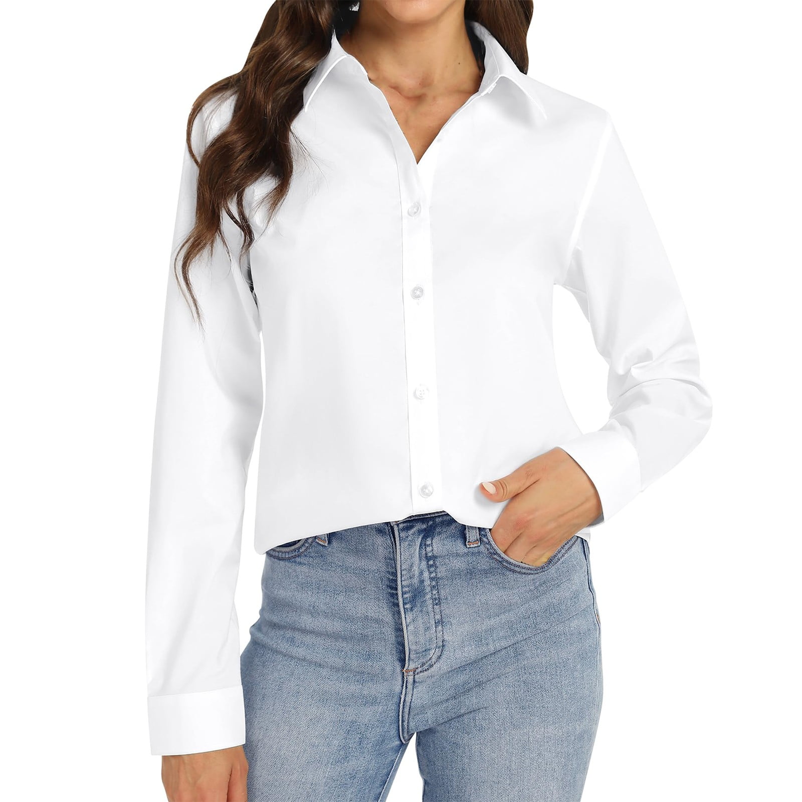 Up-dating Women's Button Down Shirts Long Sleeve Basic Classic Soft ...