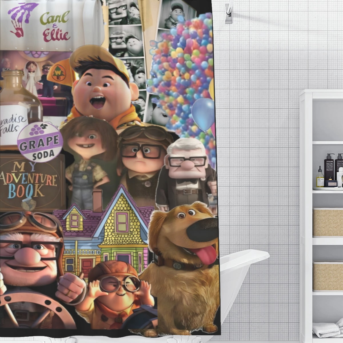 Up* shower curtain features an iconic print, is waterproof and easy to ...