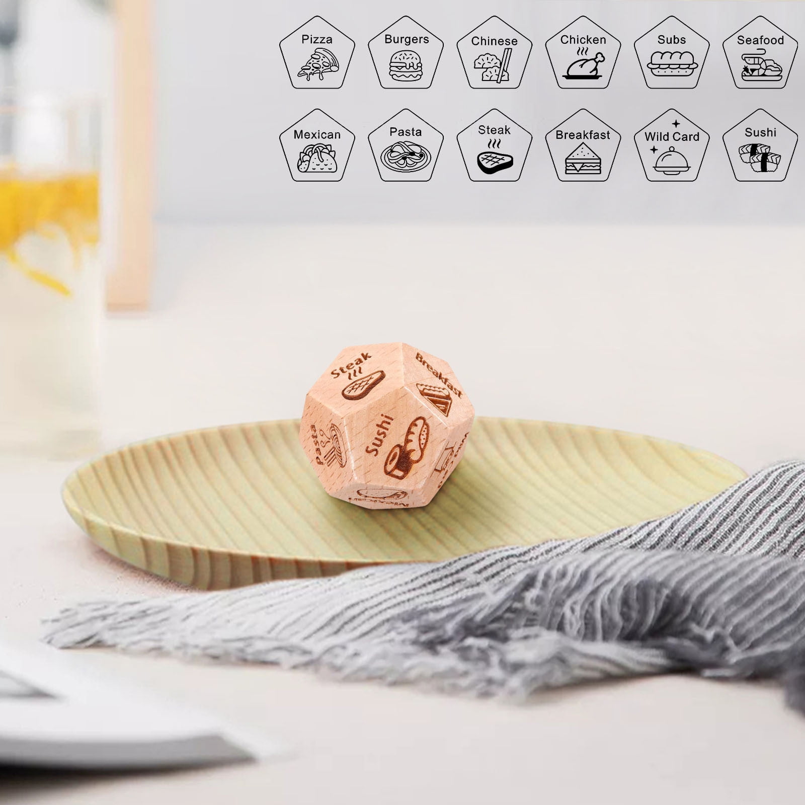 Viflosae Food Decision Dice Gift Wooden Multi Sided Dice Game Board ...