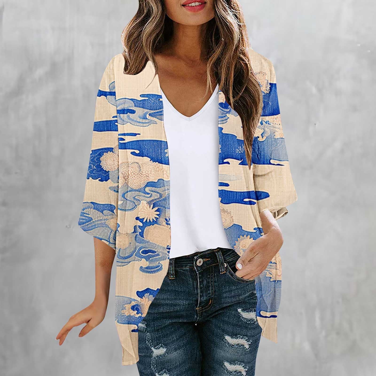 Horkkom Summer Cardigans for Women Lightweight Floral Print Puff Sleeve ...