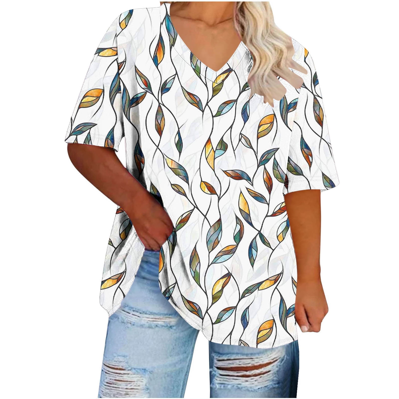 Up to 50% off Horkkom Short Sleeve Shirts for Women Plus Size Floral ...