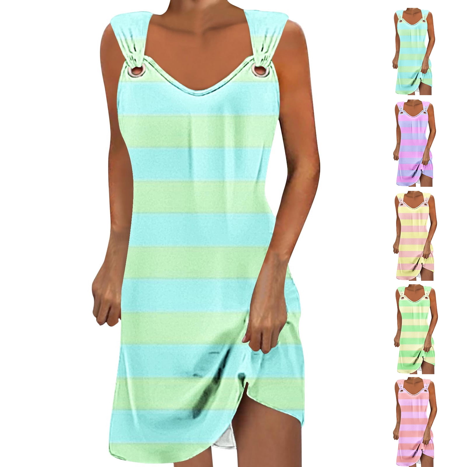 Summer Boho Dresses for Women 2025 Plus Size Comfort Solid Color Pocket ...