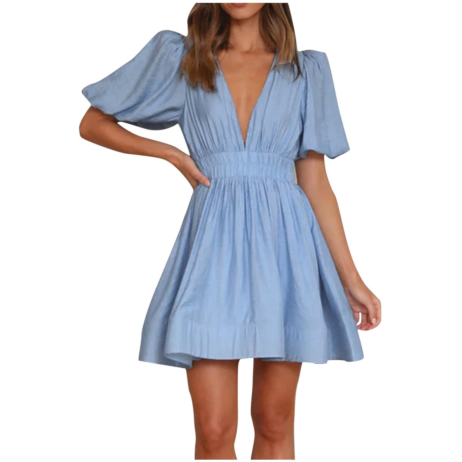 Summer Dresses for Womens 2025 Plus Size Fashion Leisure Solid Wrinkles ...