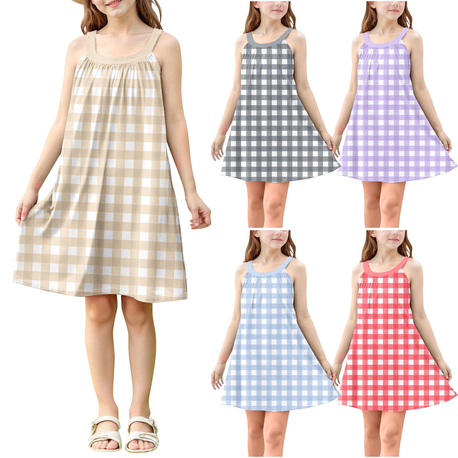 Up to 70% Off! Xuniizn Girls Dress Summer Casual Straps Printed Ruffled ...