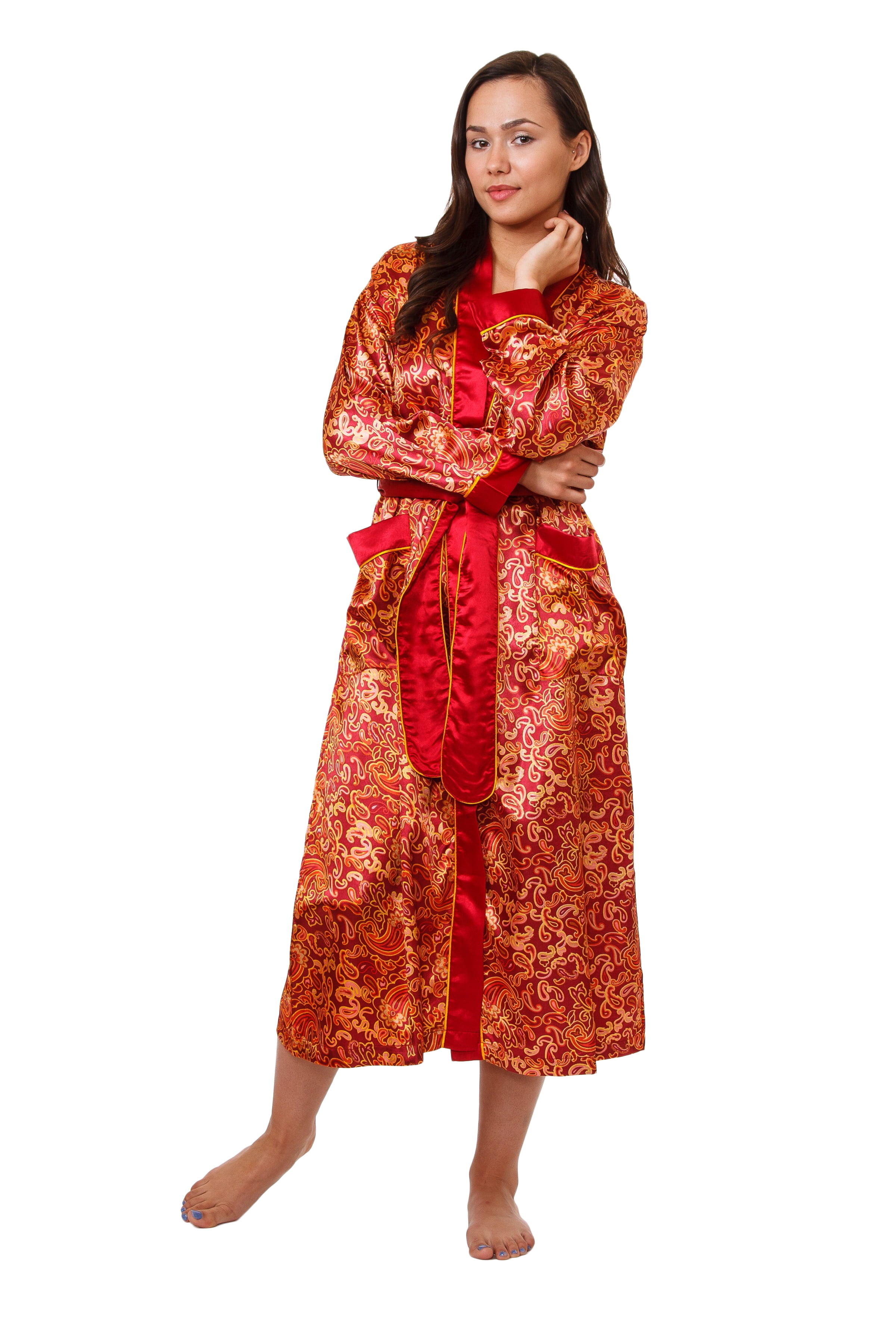 Up2date Fashion Women's Paisley Print Satin Robes in Burgundy Color ...