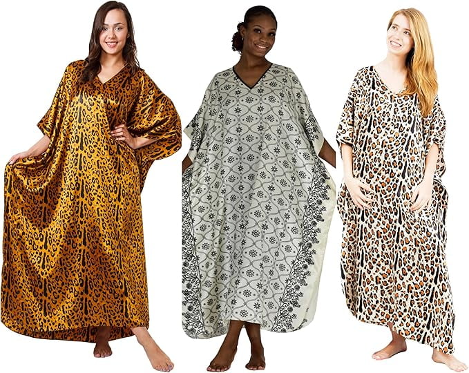 Up2date Fashion's Satin Caftans Gift Collection, 3 Printed Caftans, One ...