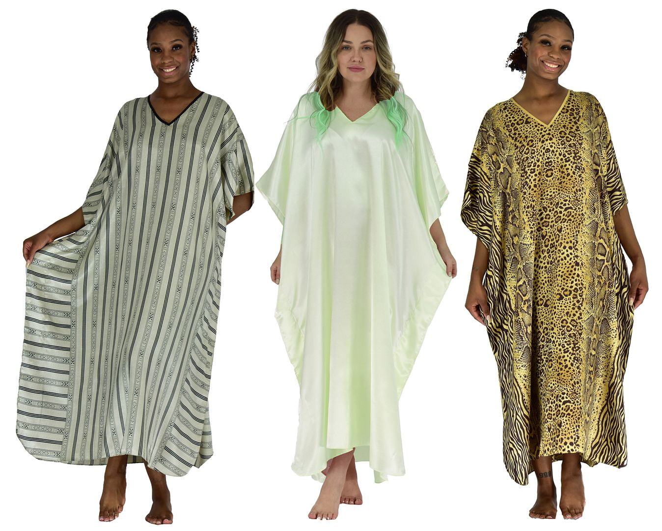 Up2date Fashion's Three Women's Solid-Color Satin Caftans / Kaftans ...
