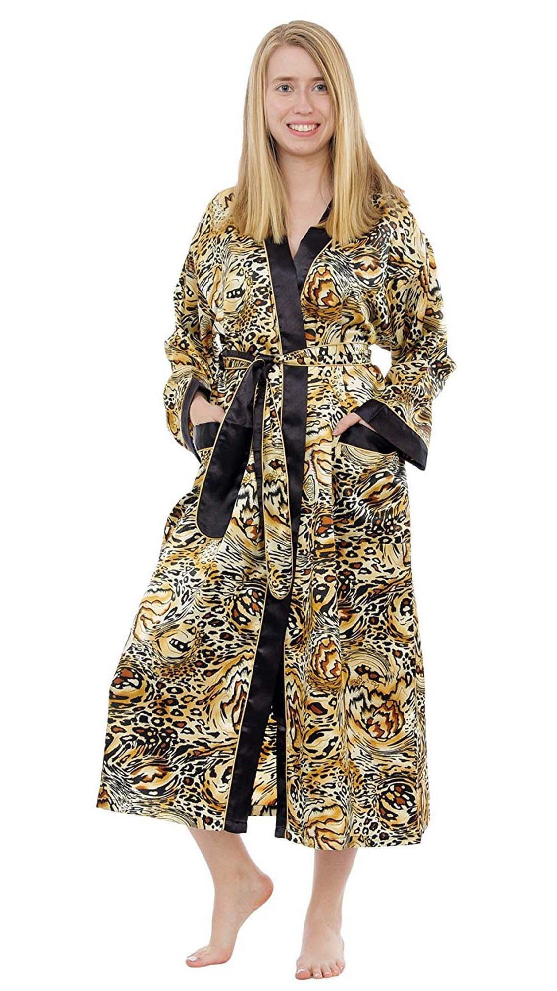 Up2date Fashion's Women's Beige Animal Print Long Robe with Pockets ...