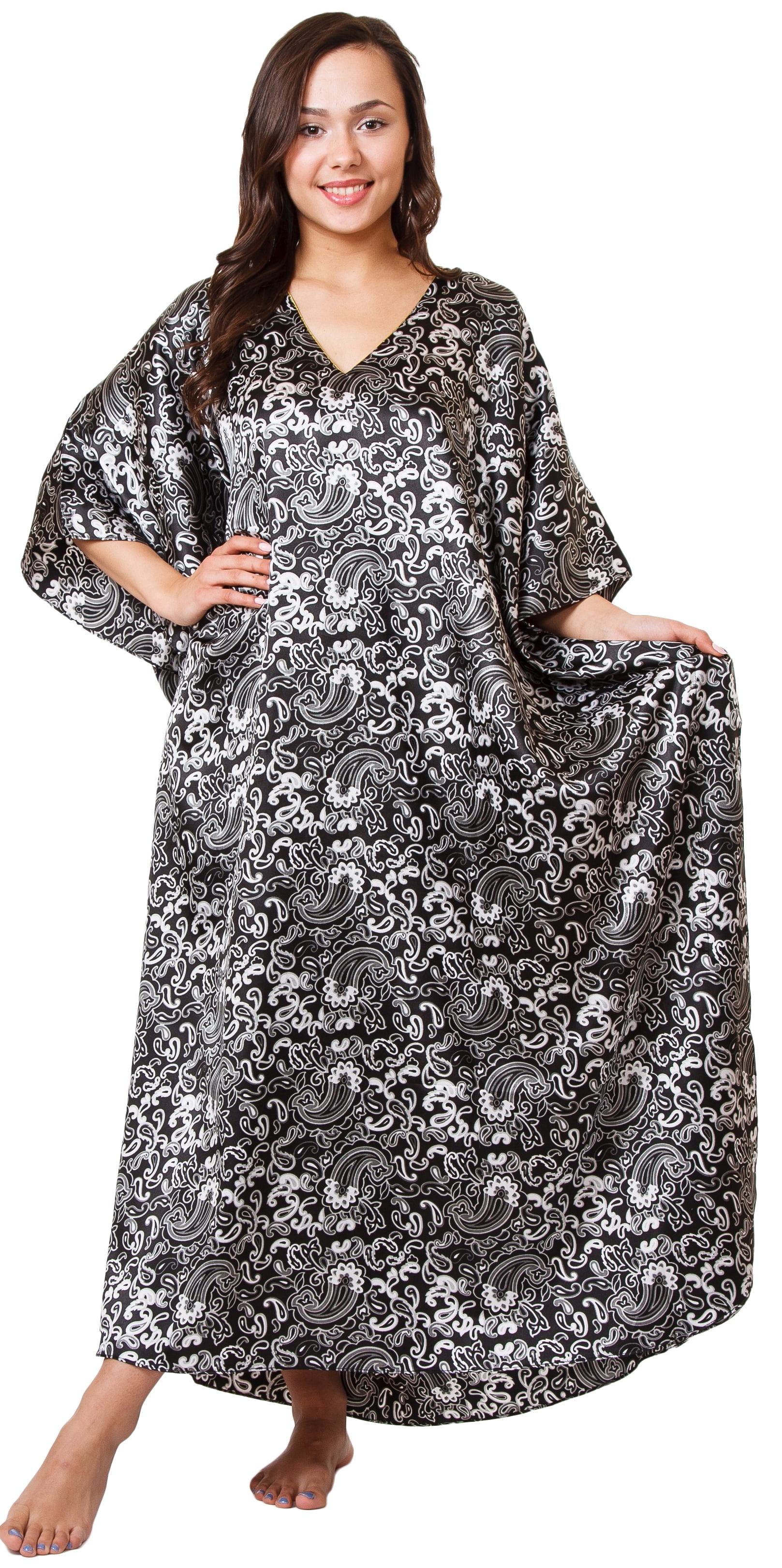 Up2date Fashion's Women's Caftan / Kaftan, Black Paisley Print, One ...