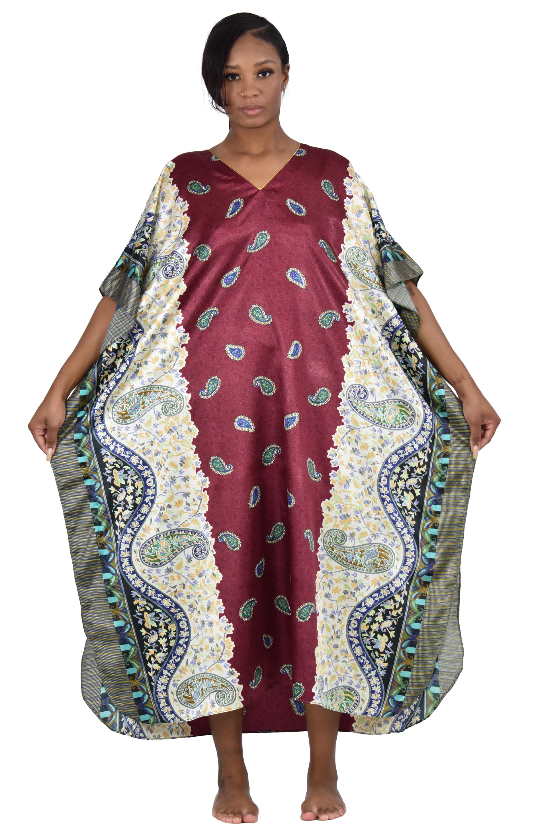 Up2date Fashion's Women's Caftan / Kaftan, Burgundy Paisley Print ...
