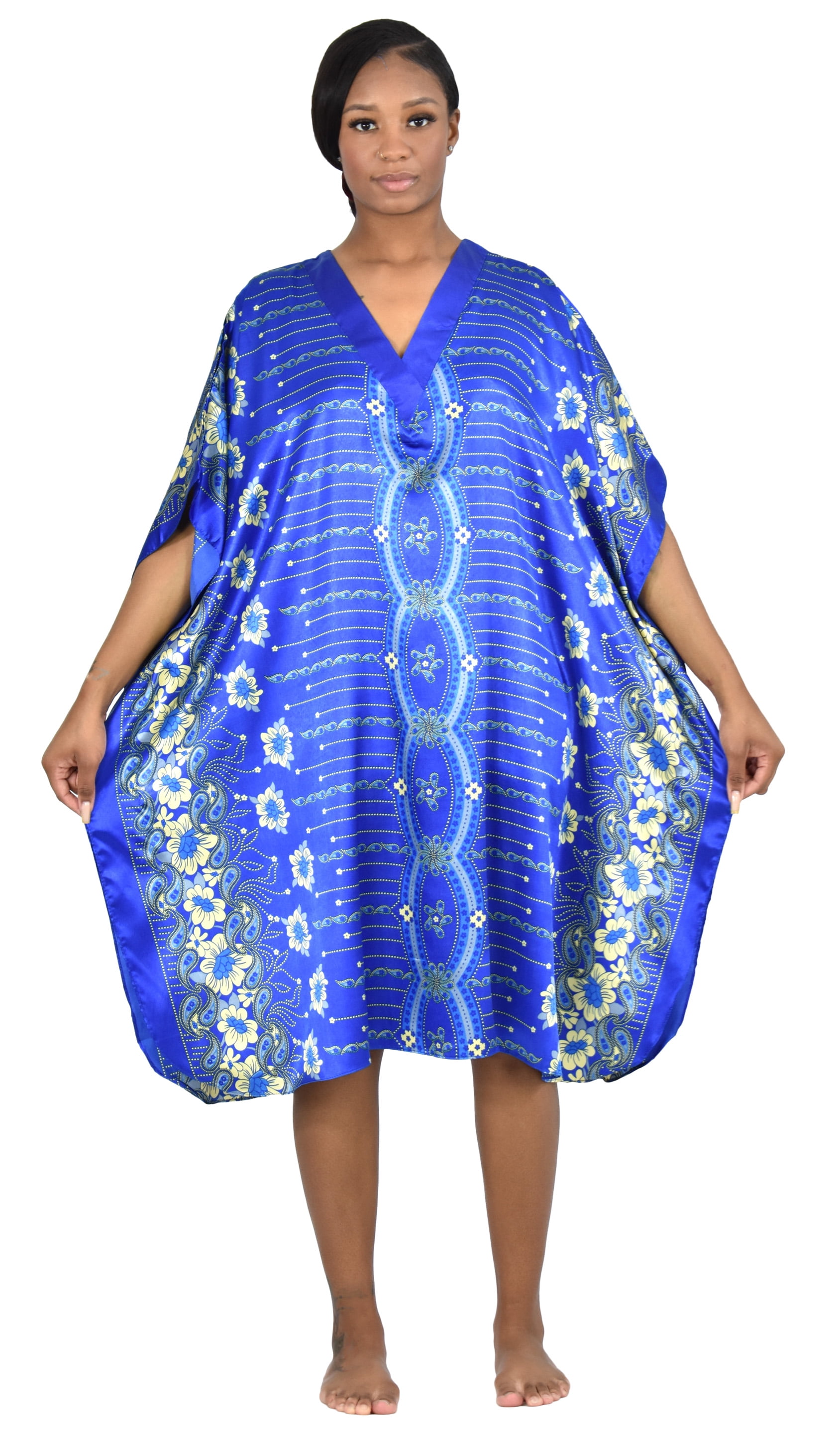 Up2date Fashion's Women's Satin Short Caftan / Kaftan, Blue Mandala ...