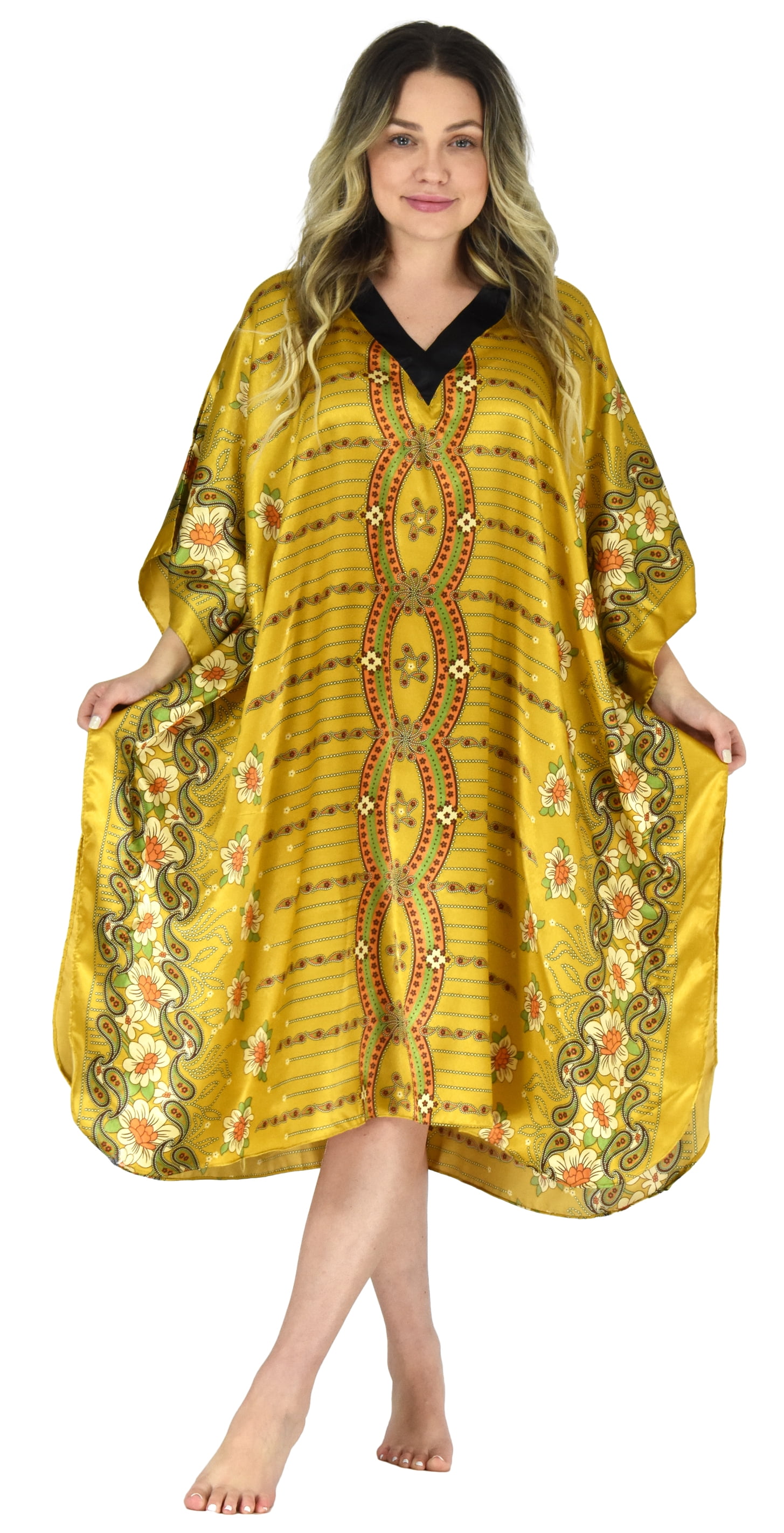 Up2date Fashion's Women's Satin Short Caftan / Kaftan, Golden Delight ...