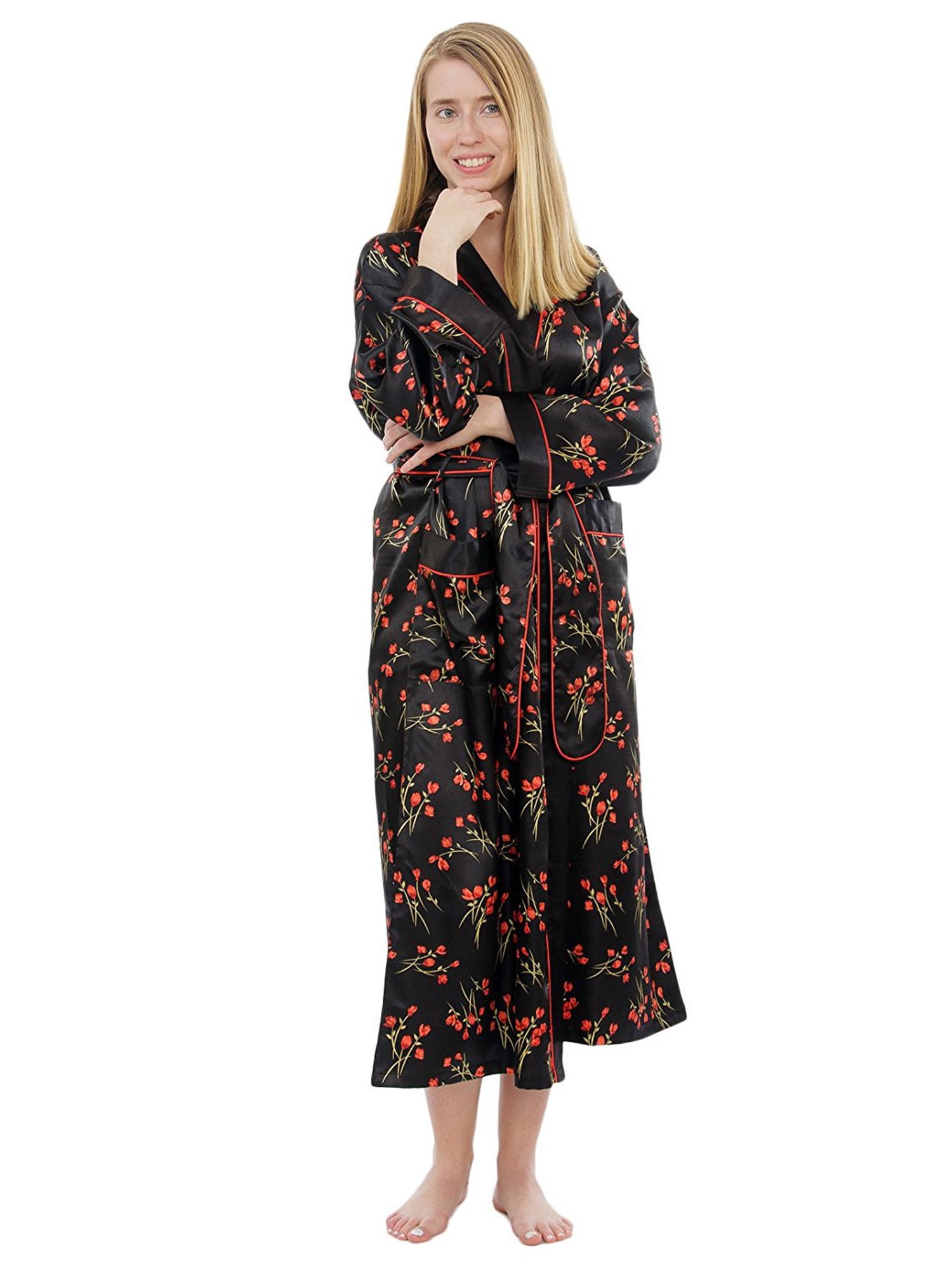 Up2date Fashion's Women's Vintage Rose Print Long Robe with Pockets ...