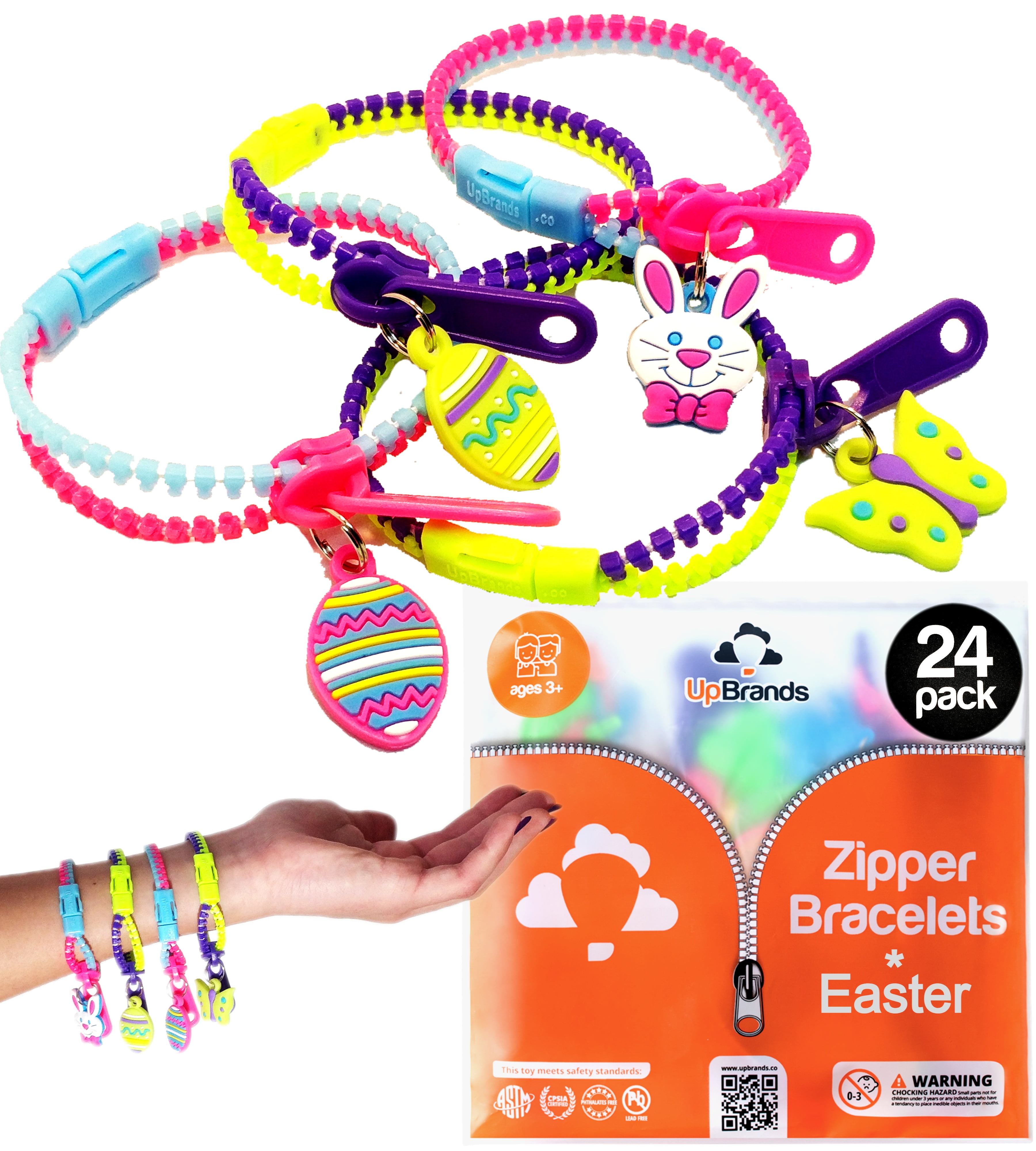 UpBrands 24 Easter Egg Filler Fidget Zipper Bracelets - Party Favors ...