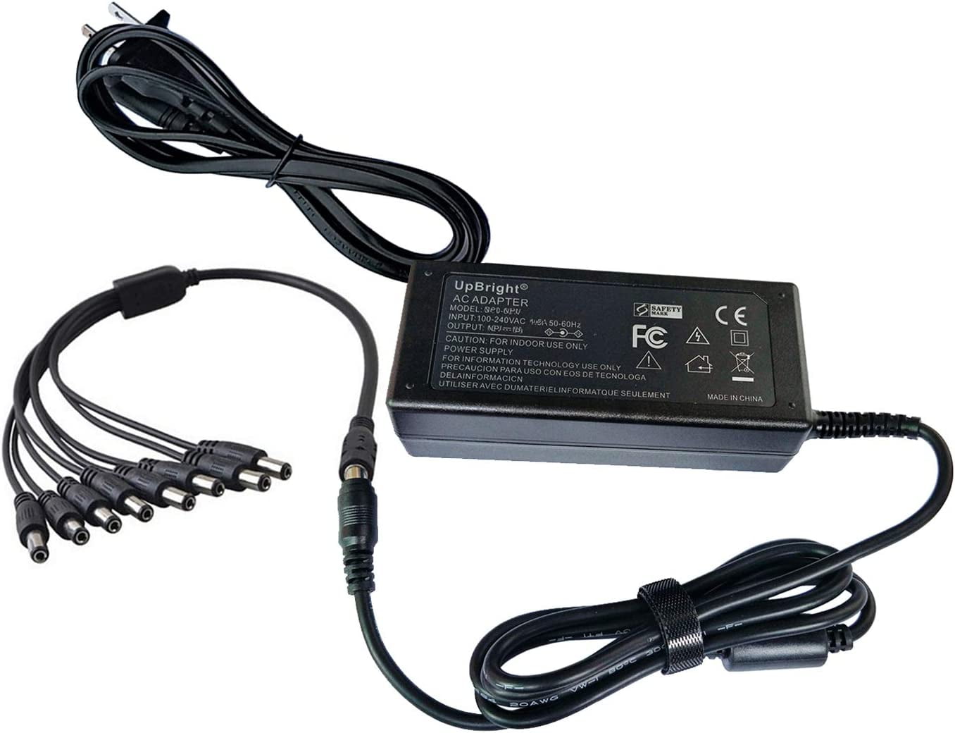 UpBright 12V 5A AC Adapter Power Supply + 8 Split Compatible for CCTV ...