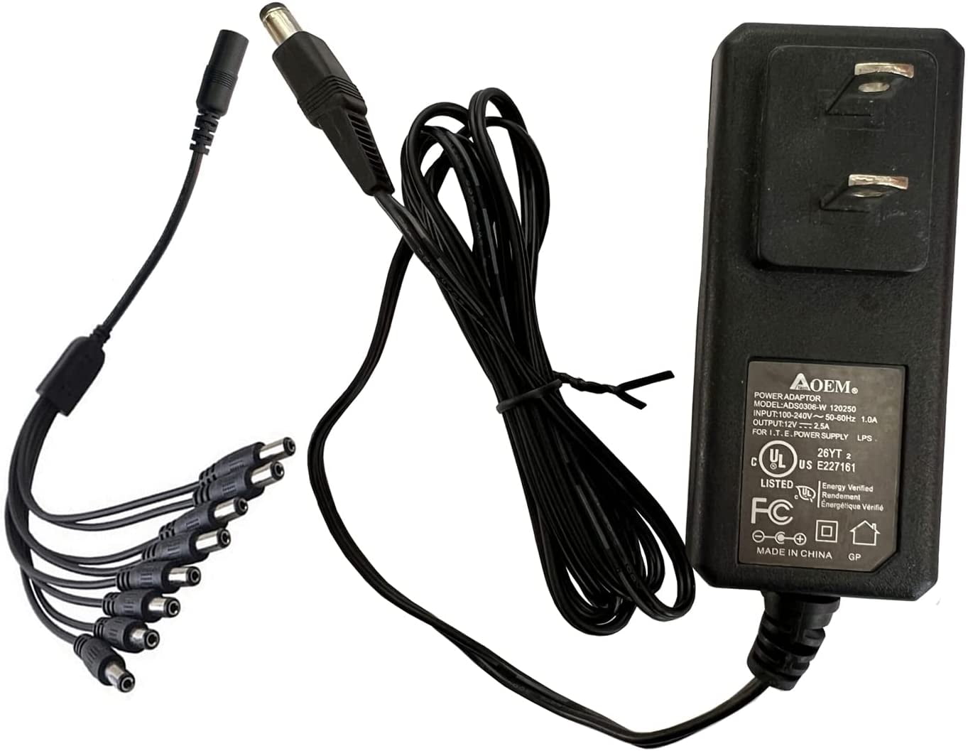 UpBright 8 to 1 Power Cable Splitter + 12V 2.5A AC/DC Adapter Compatible for L-orex ACC-U81 Q ...
