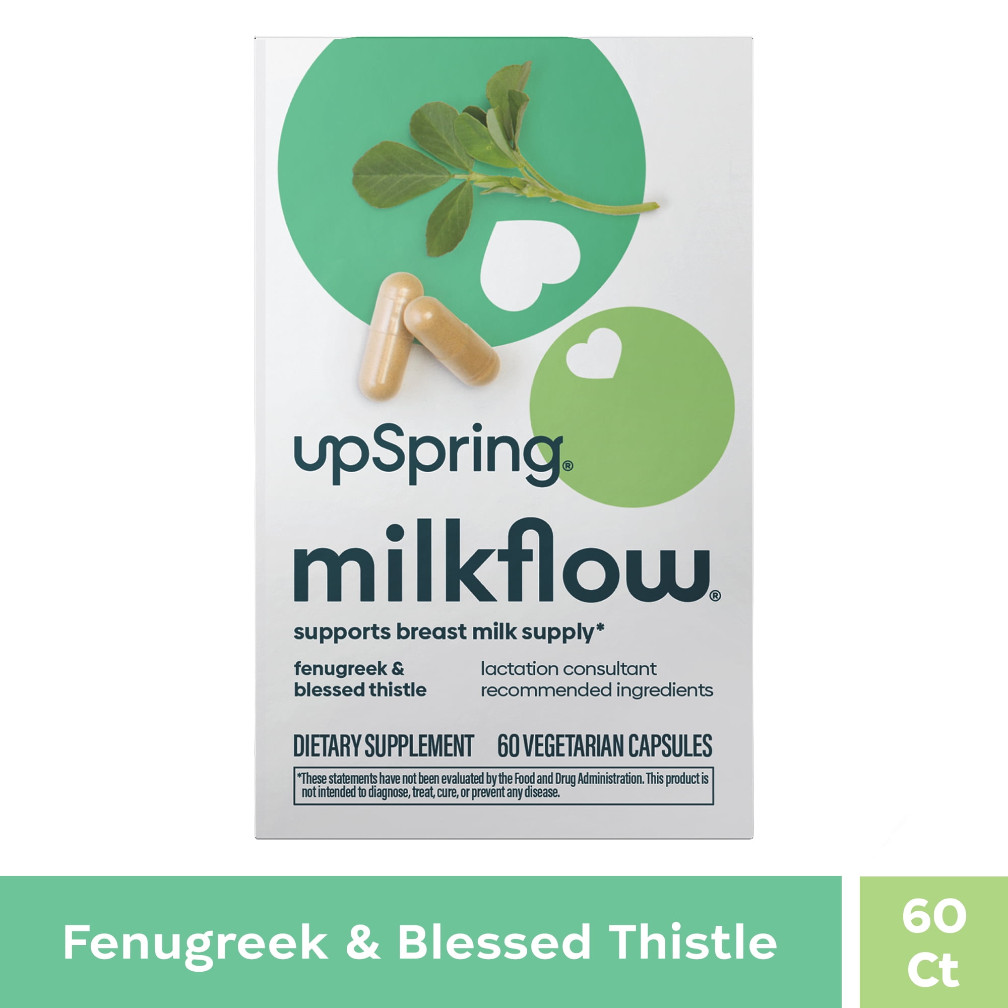 UpSpring Milkflow Fenugreek & Blessed Thistle Supplement Capsules, 60 Count - Walmart.com